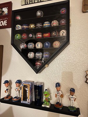 Baseball Display Case 30 Black Wood MLB Autograph Ball Holder Wall ...