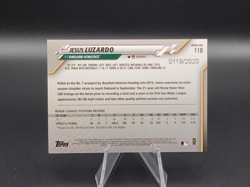 Jesus Luzardo Rookie /2020 - 2020 Topps, GOLD Border #110 | eBay