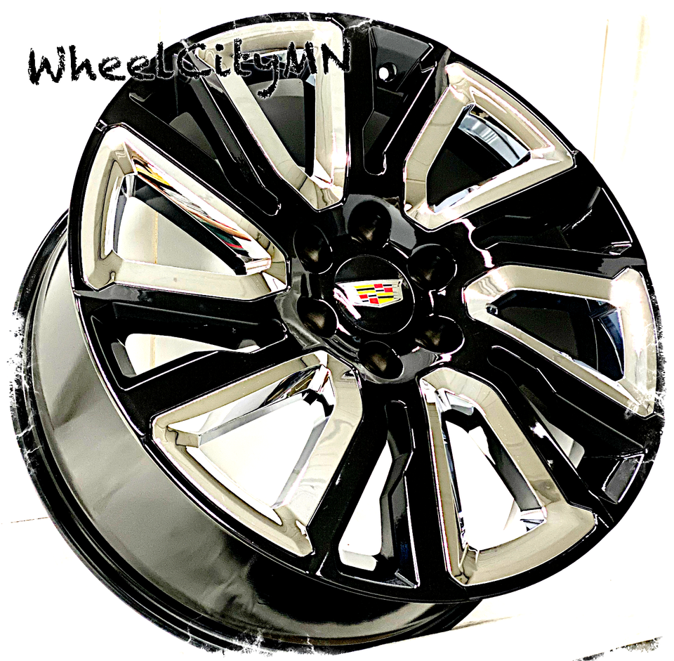 22" gloss black chrome OE 5901 replica 84253949 rims fit Cadillac ...