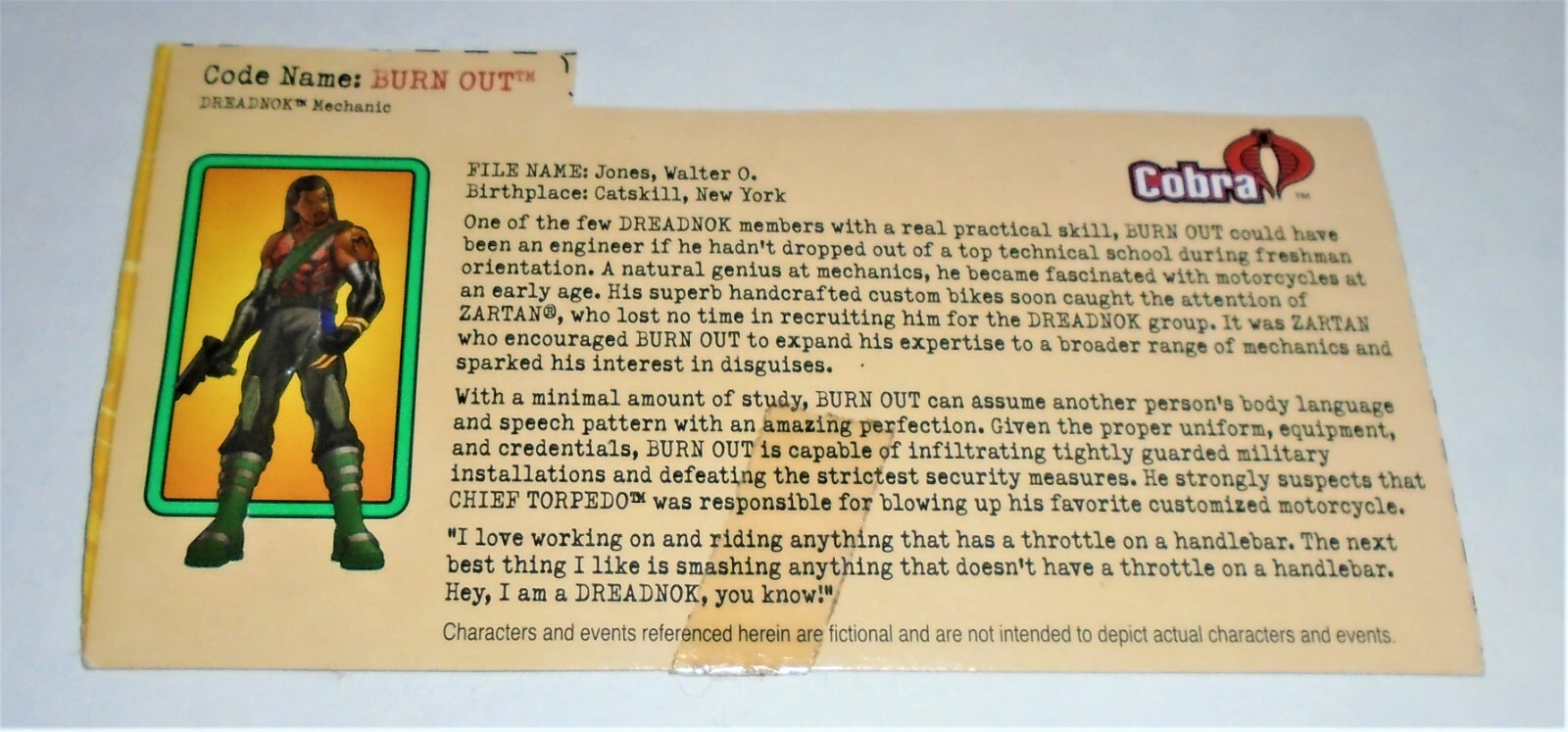 G I JOE File I.D. Card Filecard 2003 Burnout Burn Out V1 | eBay