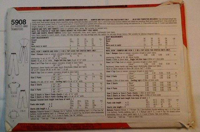 Simplicity 5908 Girls sewing pattern Pants Shorts Tops sizes 3-4-5 for ...