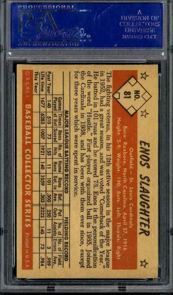 1953 Bowman Color #81 Enos Slaughter - PSA 7 | eBay