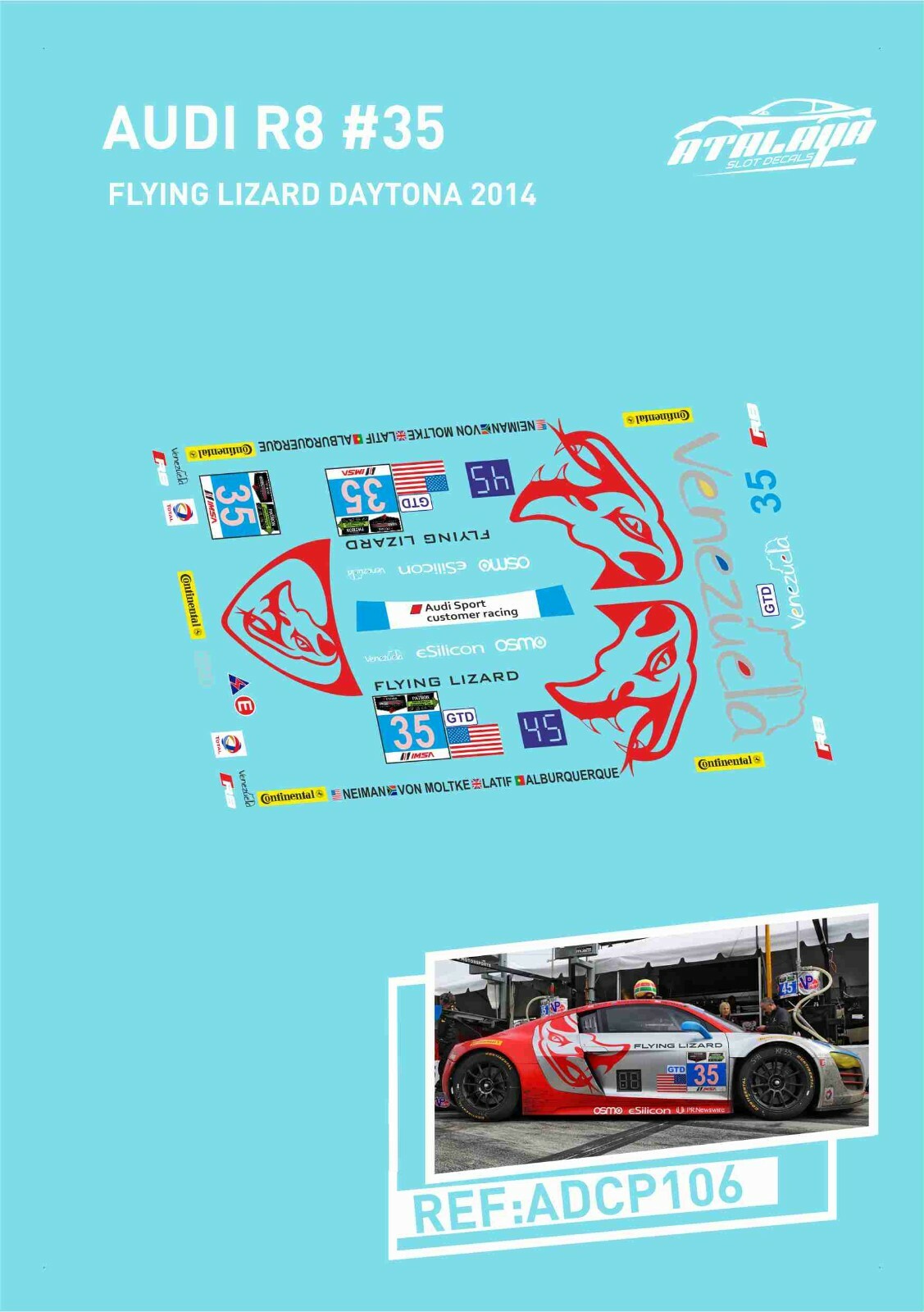 CALCAS AUDI R8 #35 FLYING LIZARD DAYTONA 2014 SLOT DECALS | eBay