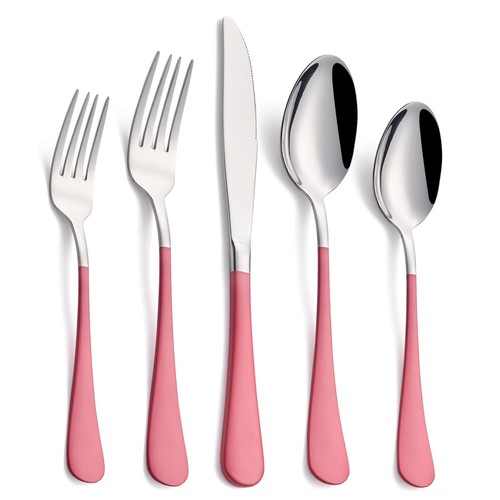 20-Piece pink Silverware Set, 18/0 Stainless Steel pink Handle Flatware ...