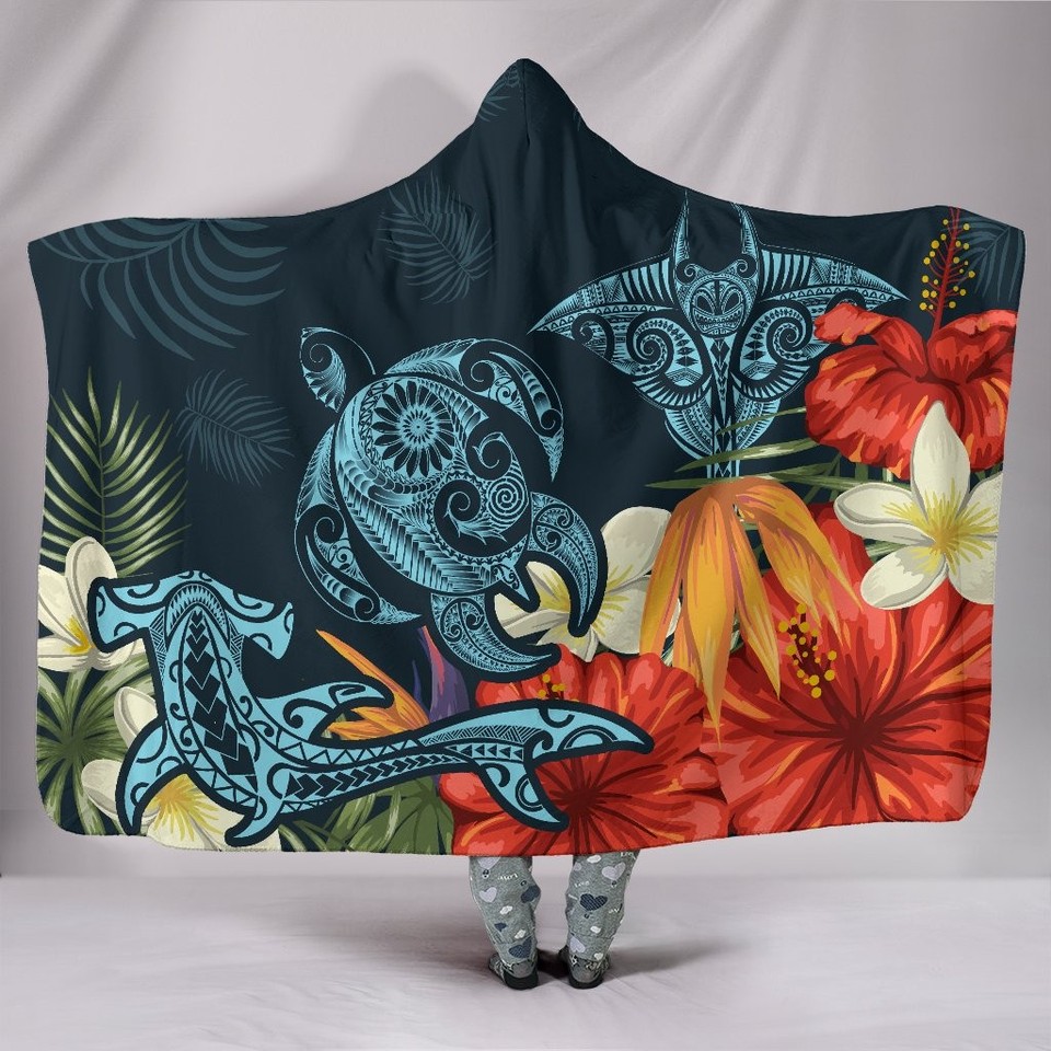 Hawaii Turtle Shark Manta Ray Hibiscus Plumeria Hooded Blanket | eBay UK