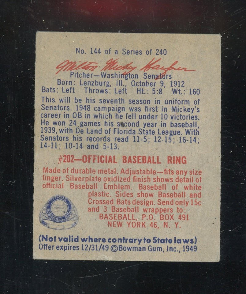 1949 Bowman #144 Mickey Haefner Senators LOOK !!! | eBay