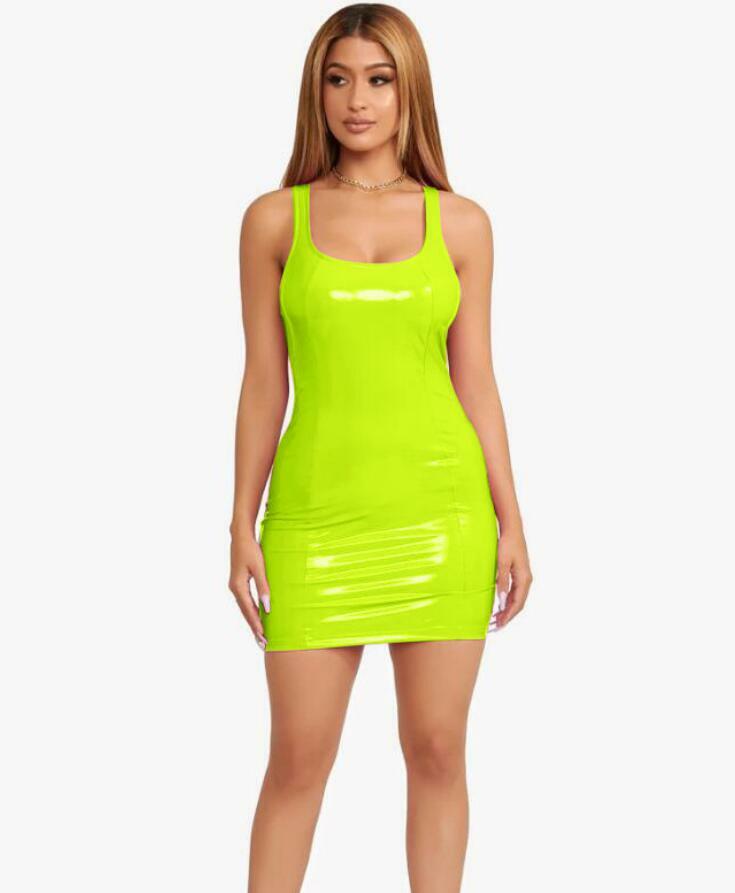 Womens Slinky PVC Leather Wet Look Vinyl Night Club Disco Mini Bodycon ...