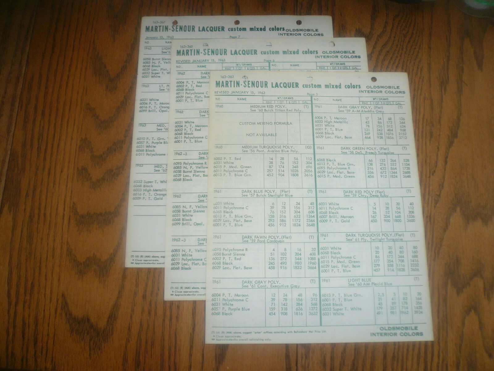 1963 Oldsmobile Martin-Senour Lacquer Interior Color Paint Formulas | eBay