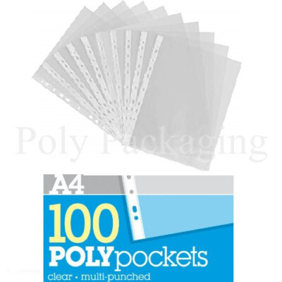 A4 CLEAR HOLE PUNCHED PLASTIC WALLETS for Filing CLEAR STRONG Poly ...