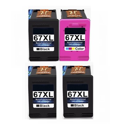 4pk Replacement 67XL black/Color Ink Cartridge for HP 67 XL DeskJet ...