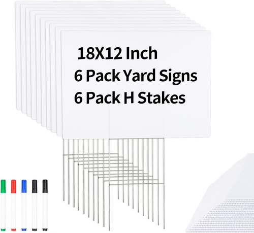 6 Pack Large Blank Yard Signs with Stakes, 18 X 12 Inches White Garden ...