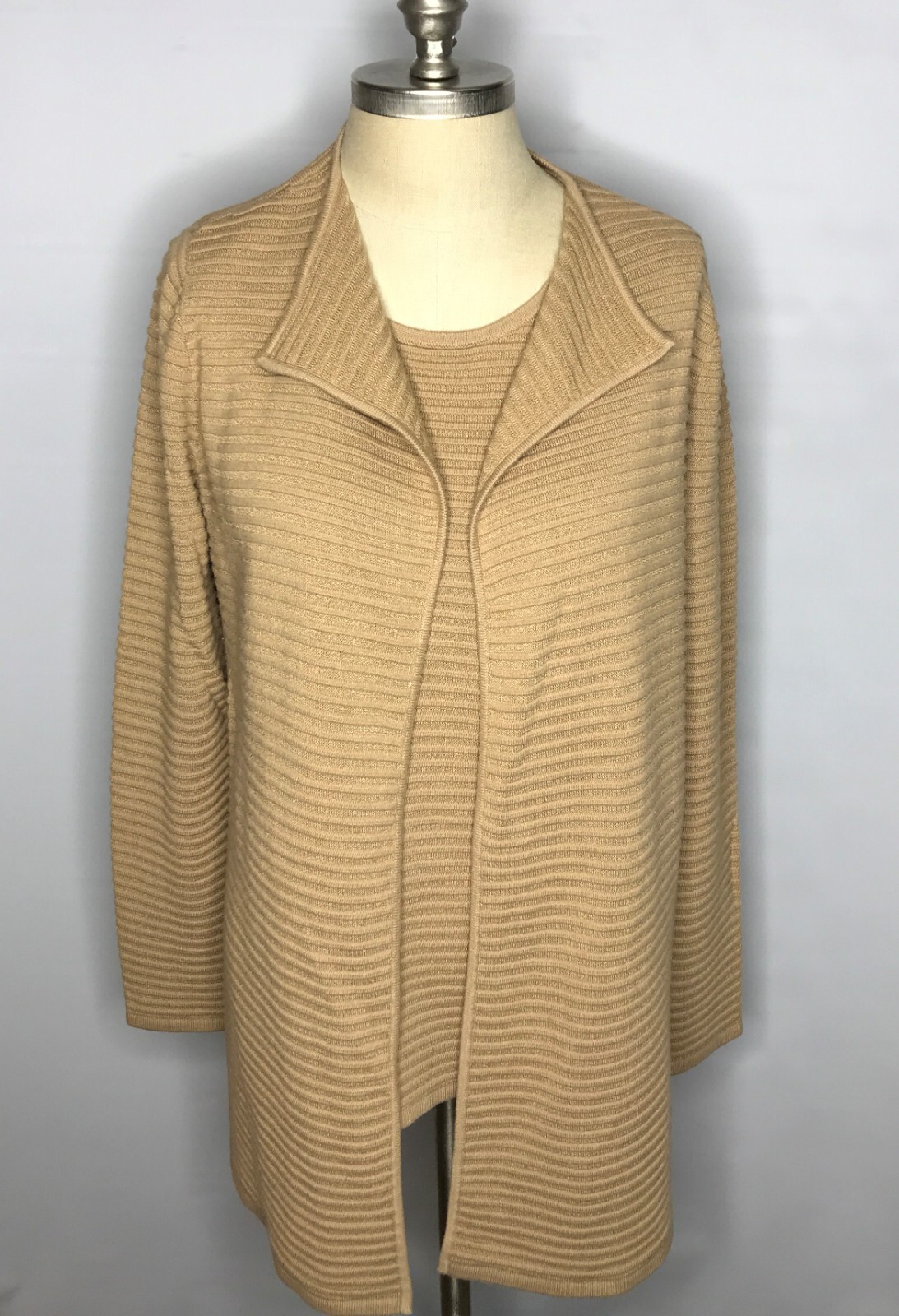 Talbots 2 pc sweater ribbed light brown open front ja… - Gem