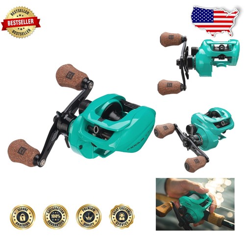 Seafoam Green Left-Hand Retrieve Baitcast Fishing Reel - Lightweight ...