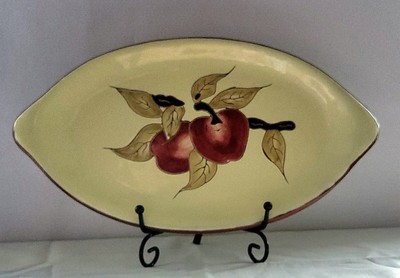 Russ Berrie Vintage Small Yellow Redware Pottery Red Apples Oval ...