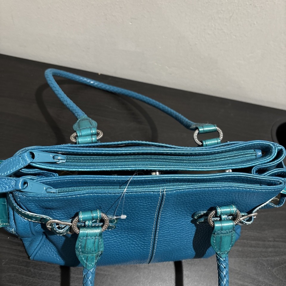 Vintage Brighton Purse Blue Pebbled Leather Braided Strap W/ Micro ...