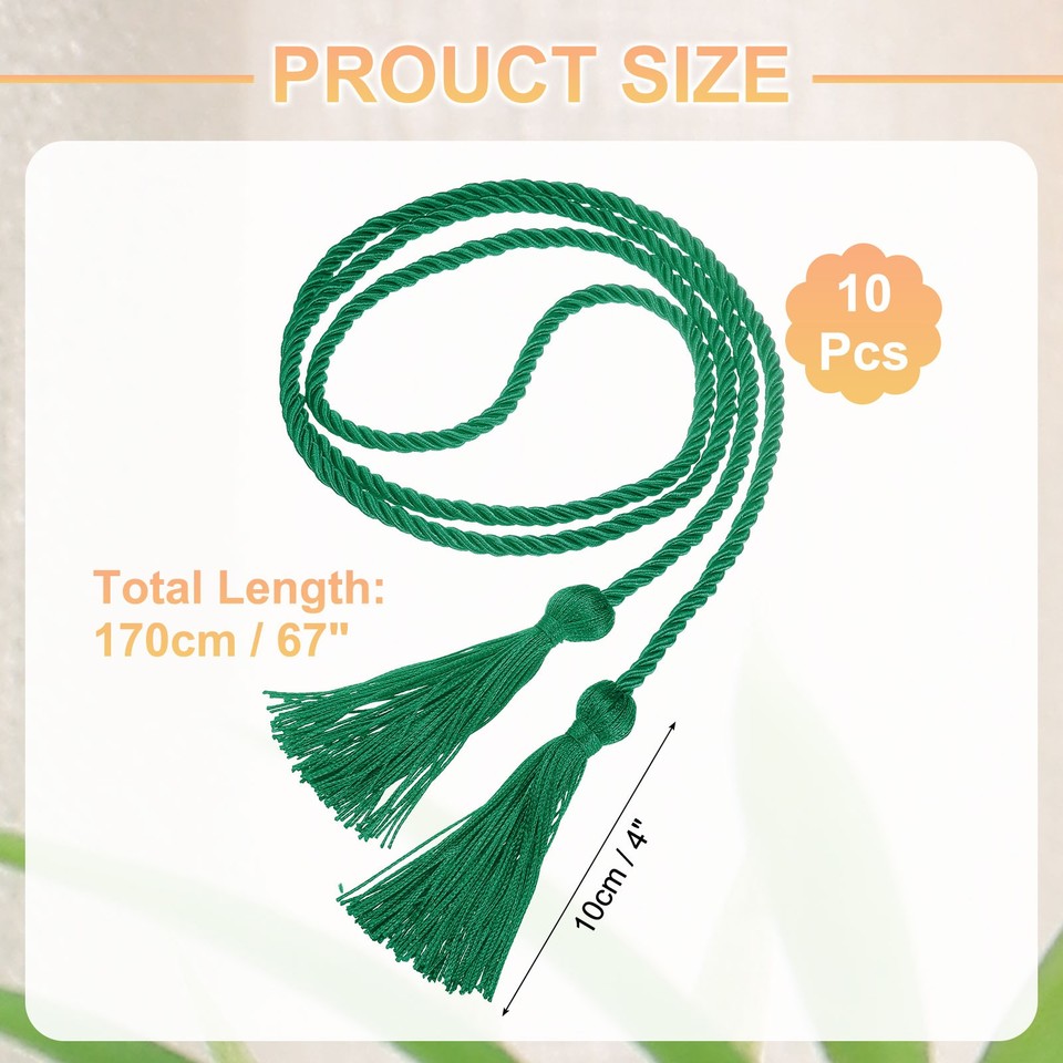 10 Pcs 67 Inch Graduation Honor Cords Polyester Tassel Cords Dark Green ...