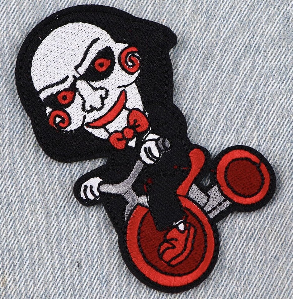 Saw Jigsaw Billy The Puppet Mask Tricycle Horror Movie 3.9" Iron On ...