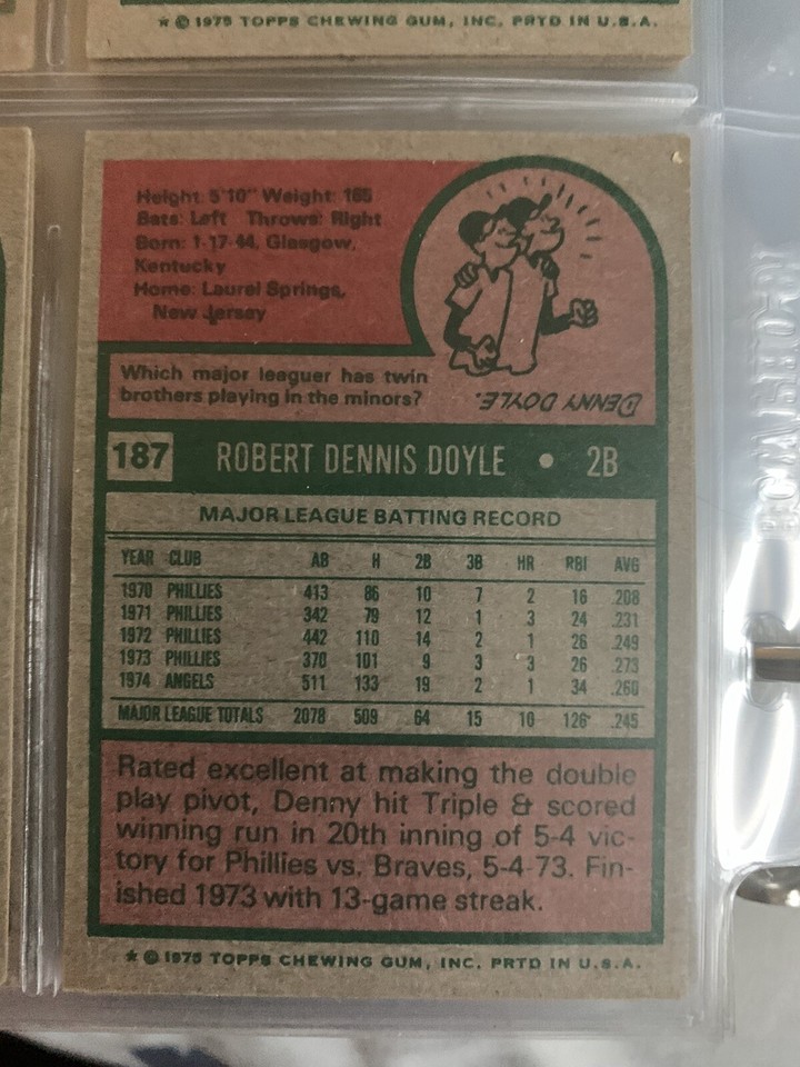 Denny Doyle autographed 1975 Topps baseball card | eBay