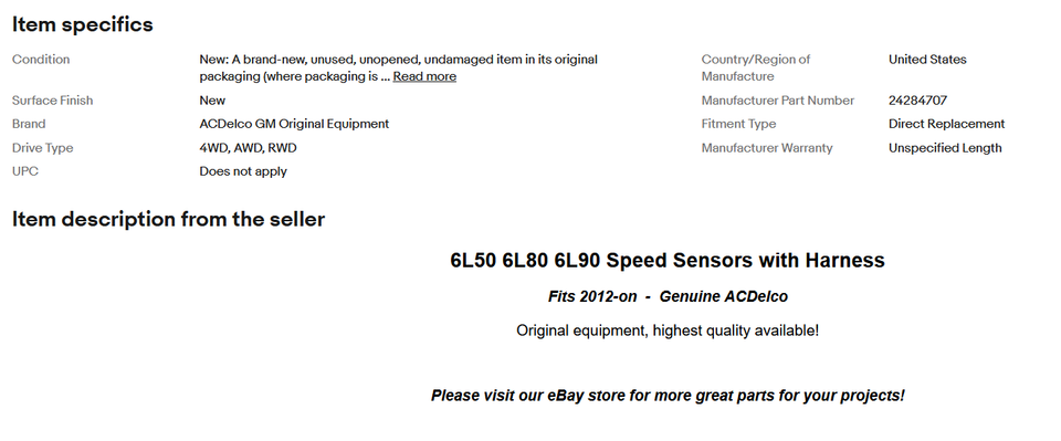 2012-up 6L50 6L80 6L90 Transmission Input-Output Speed Sensors with ...