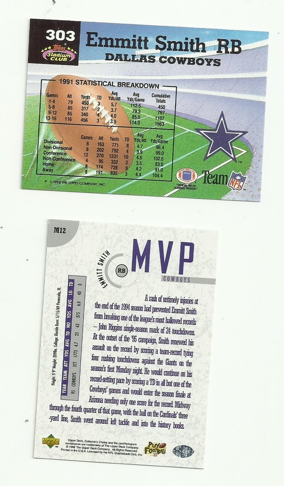 Emmitt Smith 2 Football Card Lot - Stadium Club & Upper Deck | eBay