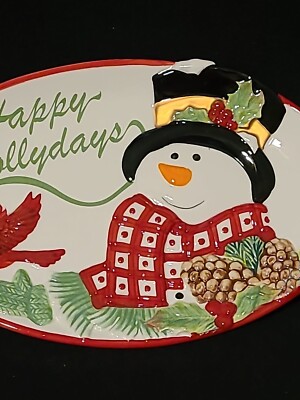 Fitsz And Floyd Holly Berry Snowman Cookie Plate-New In Box | eBay