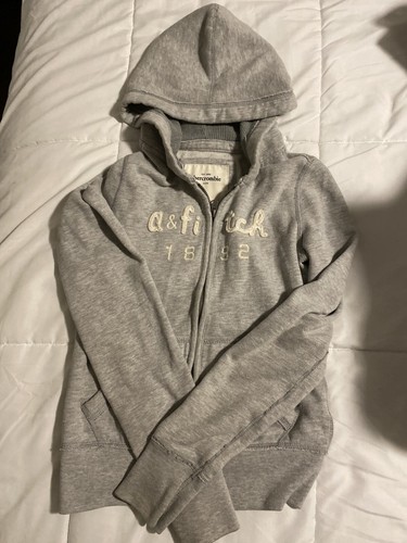 ABERCROMBIE KIDS a & fitch 1892 Gray FULL ZIP HOODIE HOODED JACKET ...