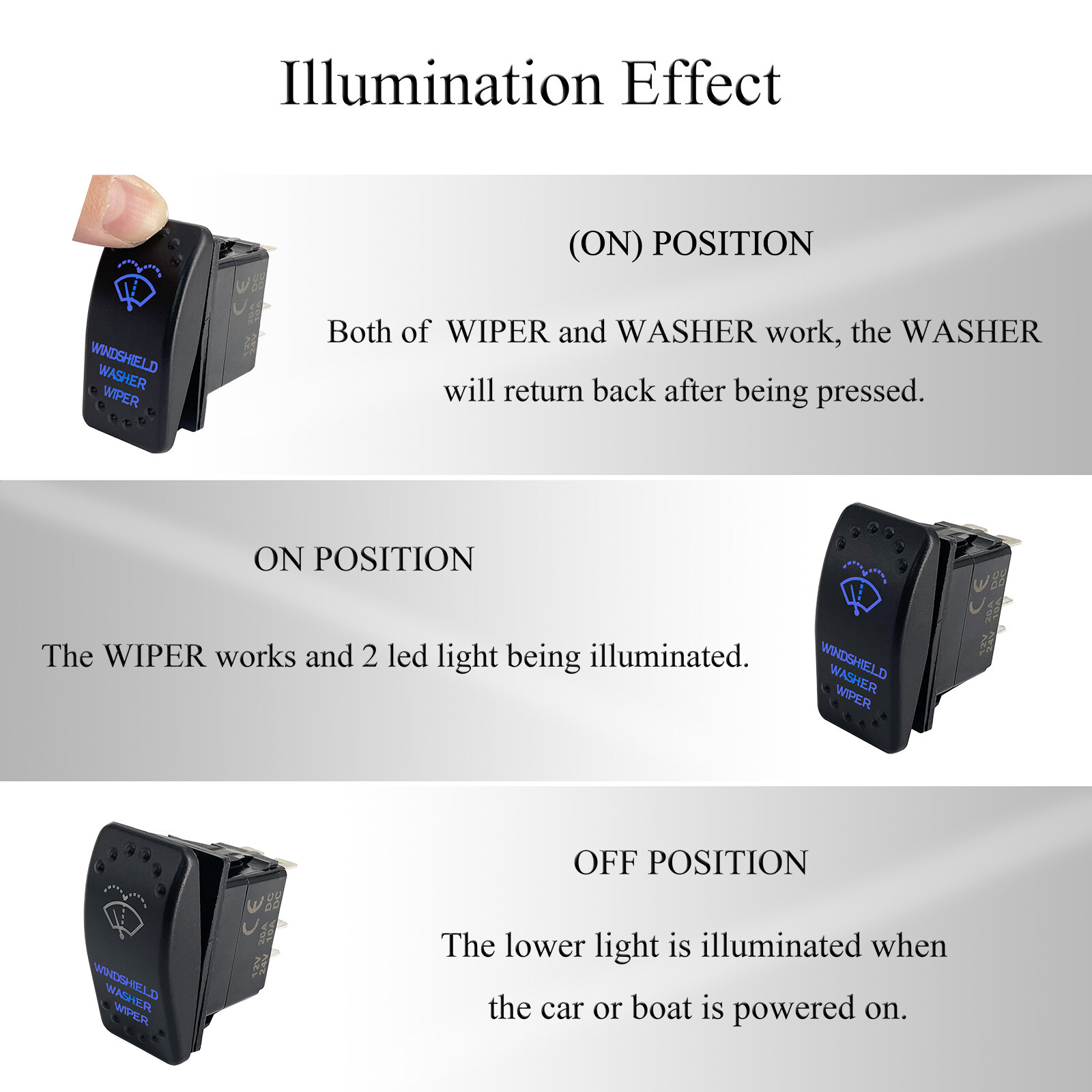 12V Blue Led Mom Rocker Switch Windshield Washer Wiper (ON) ON OFF Car ...