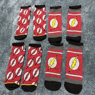 DC Comics The Flash Grey Red 4 Pairs Socks 8 Total Socks Mens Size 6-12 ...