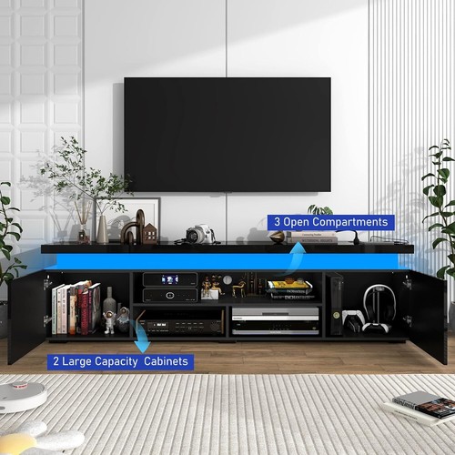 LED TV Stand for 85"TV, High Gloss Entertainment Center w Storage ...