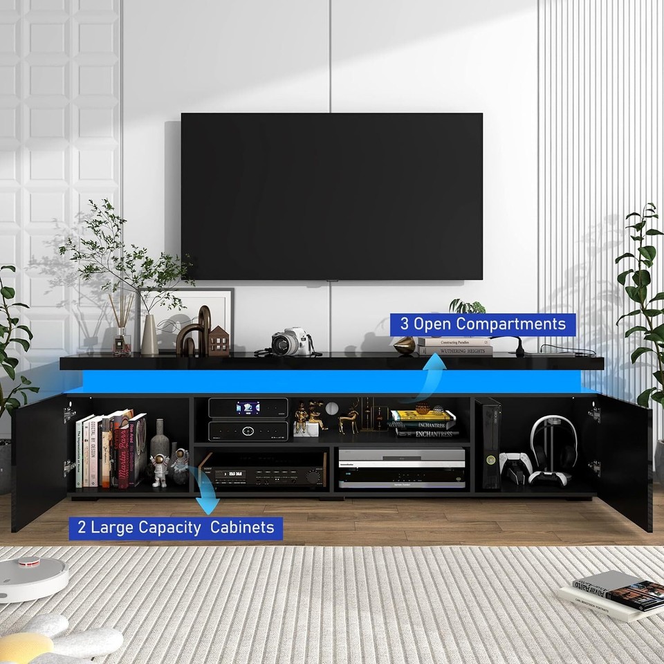 LED TV Stand for 85"TV, High Gloss Entertainment Center w Storage ...