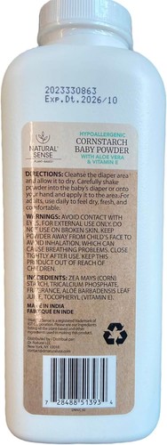 Natural Sense Plant-Based Hypoallergenic Cornstarch Baby Powder with ...