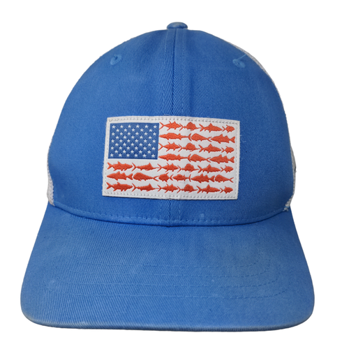 Columbia PFG Boys Mesh Back Hat Blue White OS American Flag Fishing ...