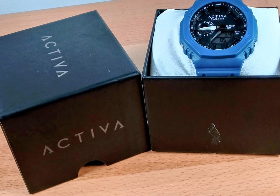 Activa NEW Dual Time Men's Sports Watch Blue Black Analog Digital WR30M ...