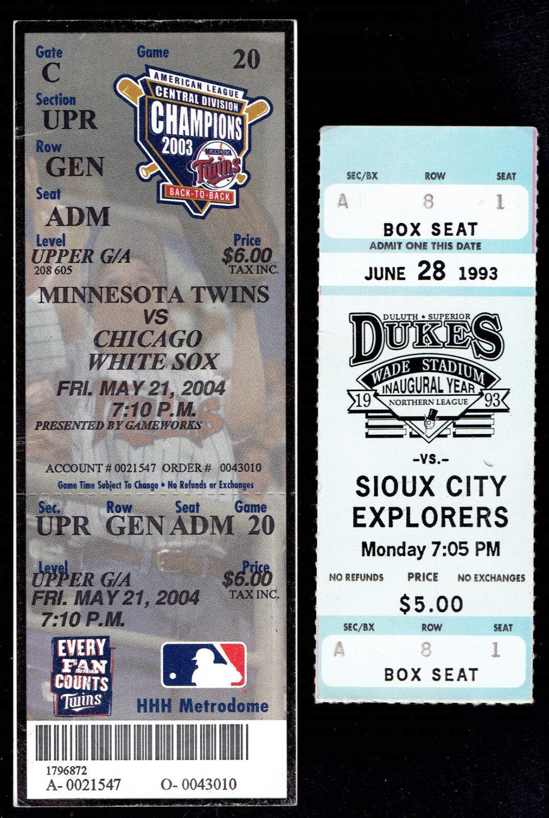 Minnesota Twins 2004 - Duluth Dukes 93' Baseball Tickets see ...