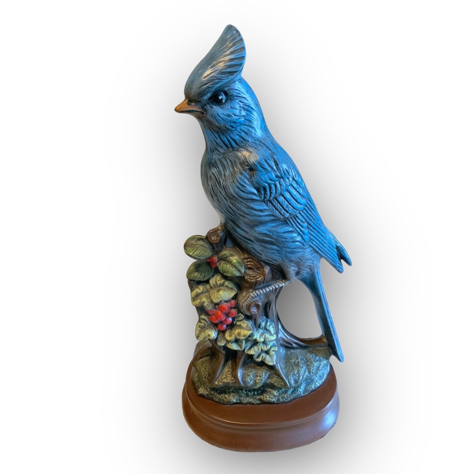 Crested Blue Bird Blue jay Male Female Pair Figurine Ceramic 11” | eBay
