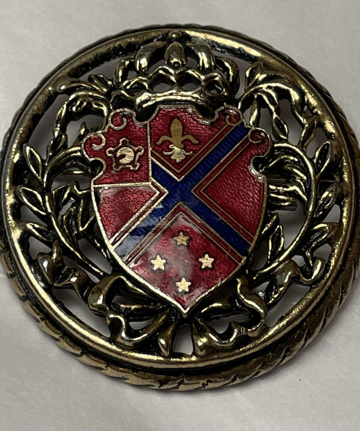 Vintage Scottish Celtic Crown Coat Of Arms Enamel Bro… - Gem