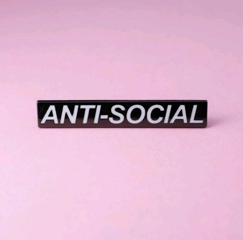 Anti-social Metal Pin Enamel Badge black white introvert punk Goth ...