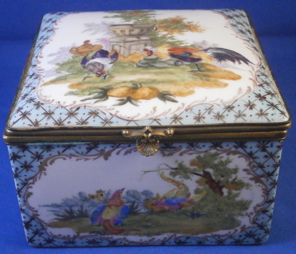 Antique Dresden Bird Scene Porcelain Scenic Box Porzellan Dose German ...