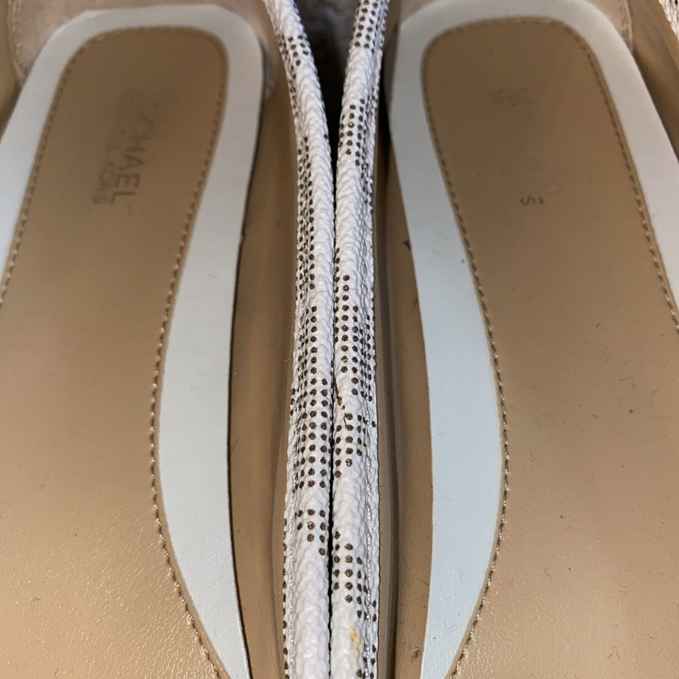 Michael Kors Signature Monogram Gold/White Leather "Fulton" Flats ...
