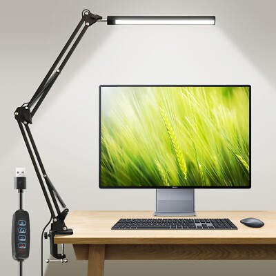 LED Adjustable Swing Arm Lamp, 3 Colors ModeArm Desk Light with Clamp ...