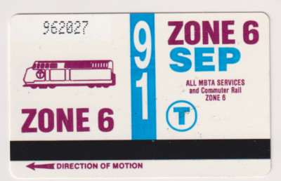 BOSTON - MBTA Monthly Pass Sept. 1991 ZONE 6 | eBay
