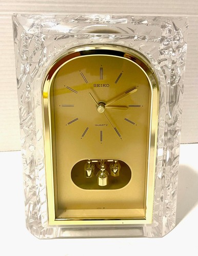 Seiko Quartz Lead Crystal Ice Mantle Shelf Desk Clock Pendulum 9.25 ...