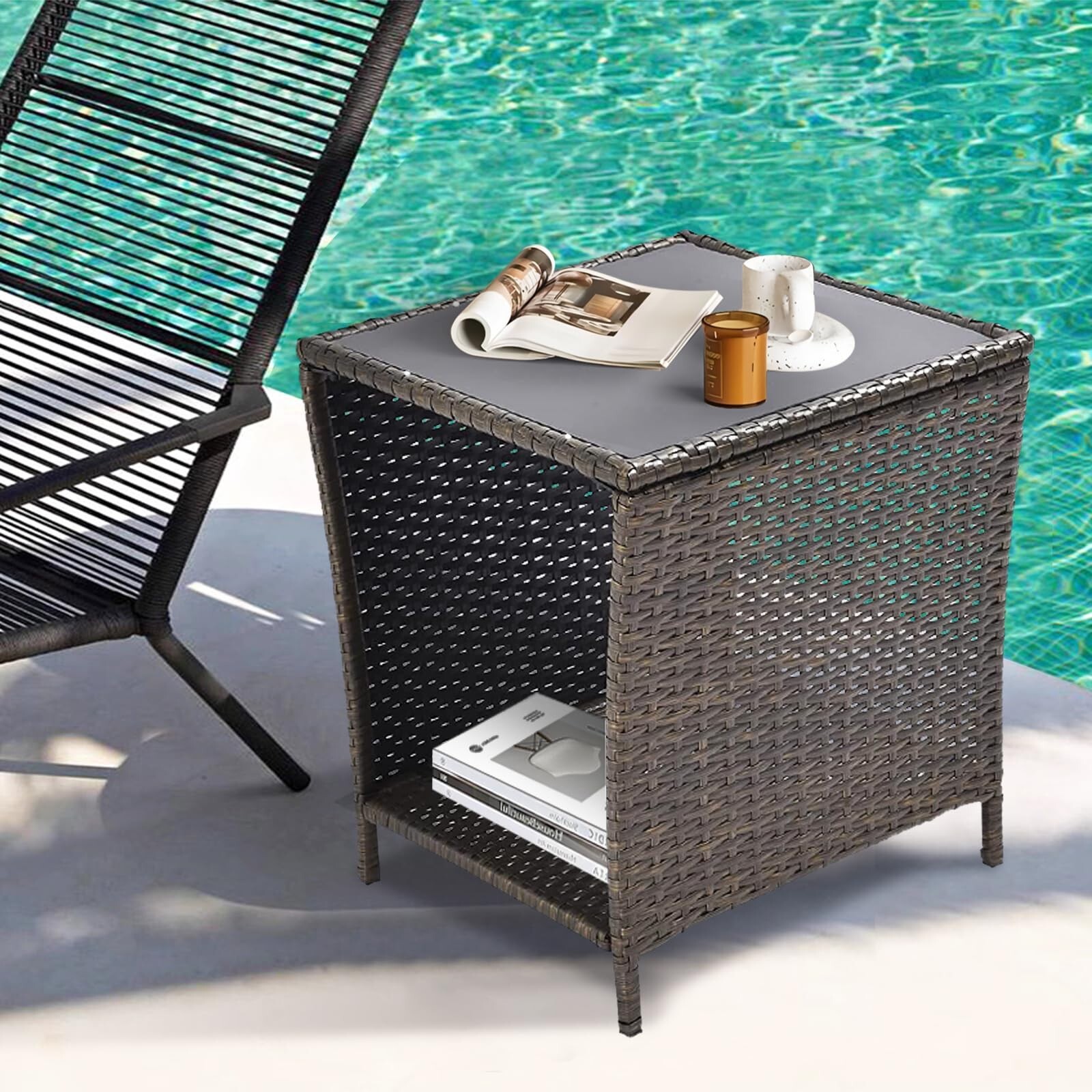Outdoor Side Table Porch Square Patio Coffee Table w/ Storage Shelf | eBay