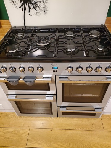 Flavel Milano 100cm Dual Fuel Range Cooker Silver with Chrome MLN10FRS ...