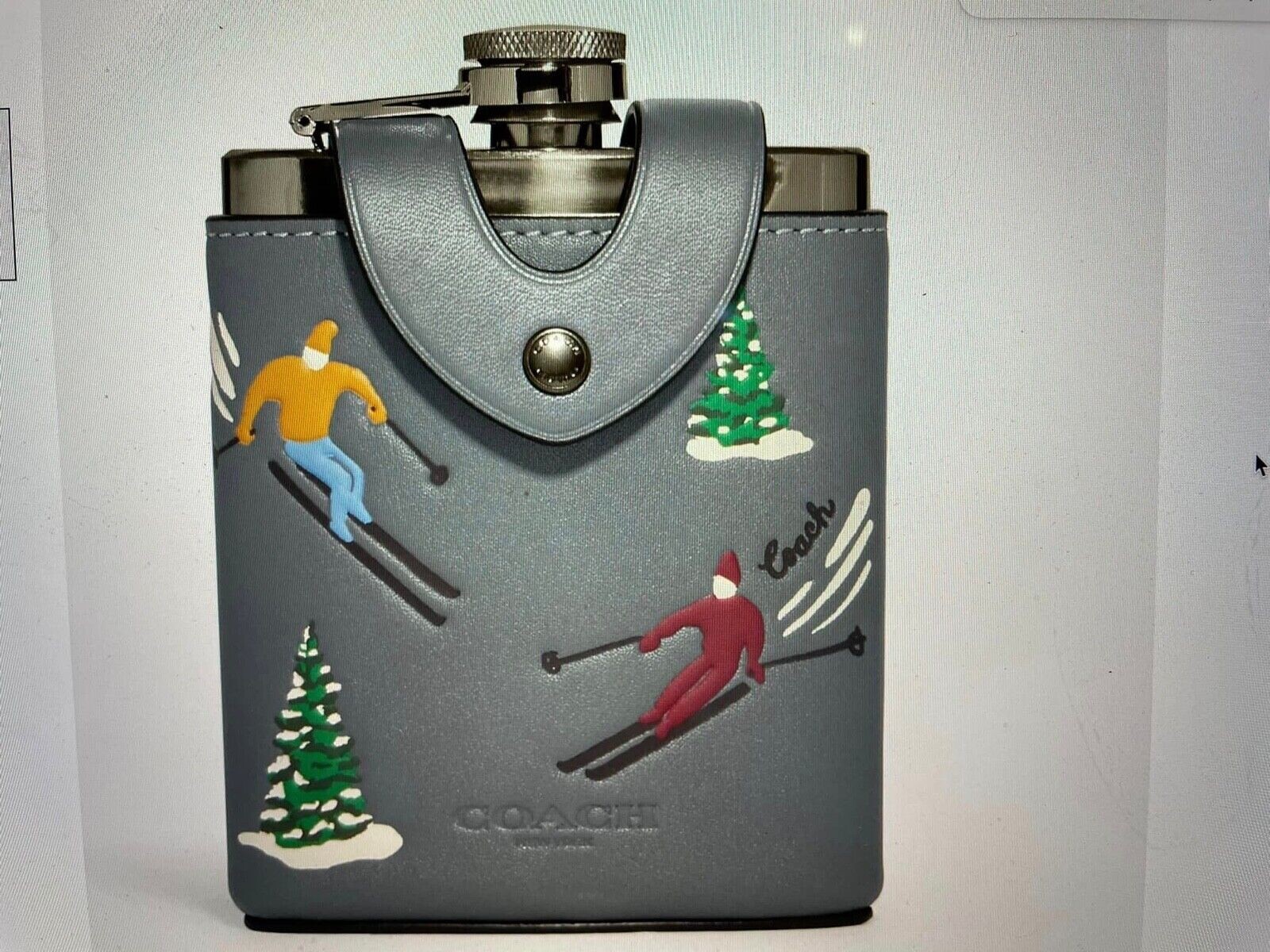 NWT UNUSED Coach Flask Ski Slopes Print Gray Leather Snap CE789 B13 ...