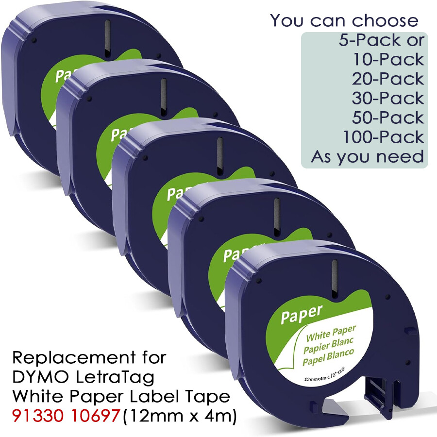 Compatible Dymo Letratag Refill 16952 Plastic Label Tape Clear 12mm LT ...