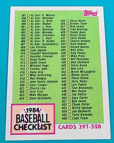 1984 Topps #527 Checklist: 397-528 CL Baseball Card J5 | eBay