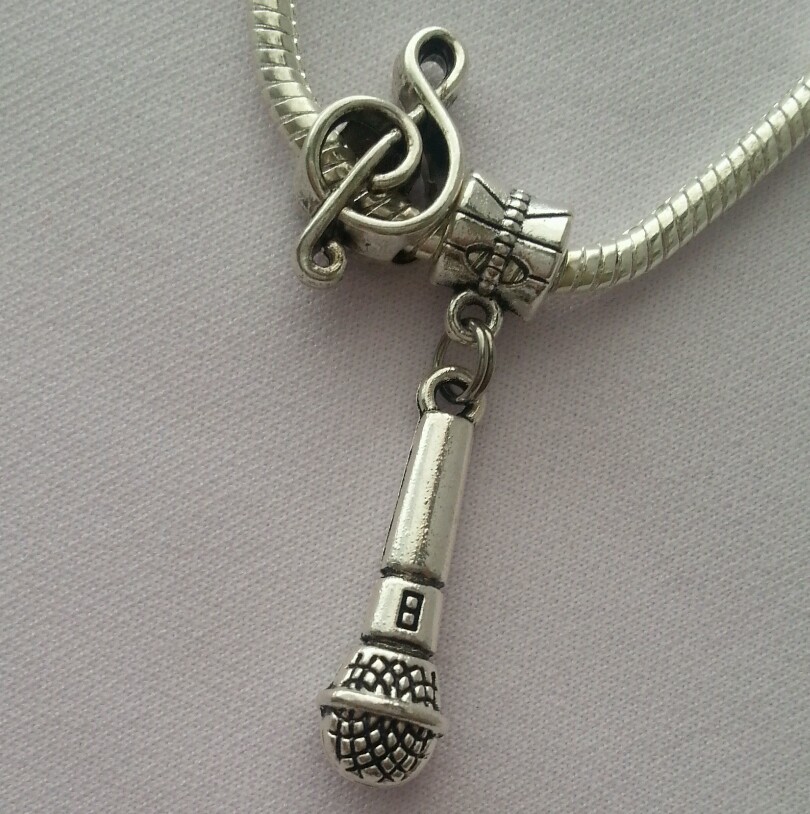 Microphone Singer Music Note Speech Band Dangle Bead for European Charm ...