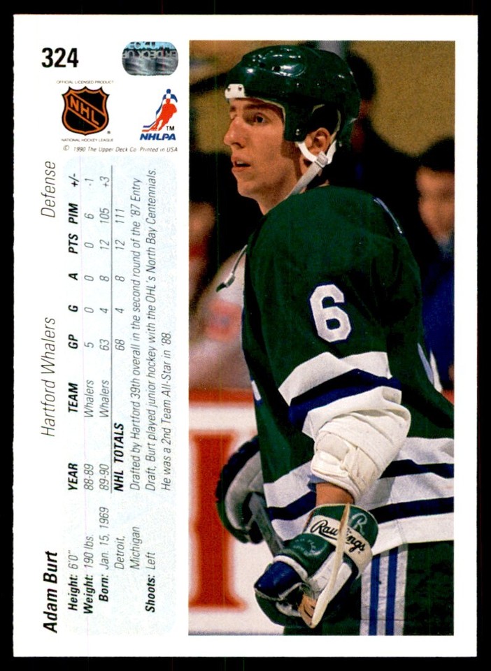 1990-91 Upper Deck. Adam Burt Rookie . Hartford Whalers #324 | eBay