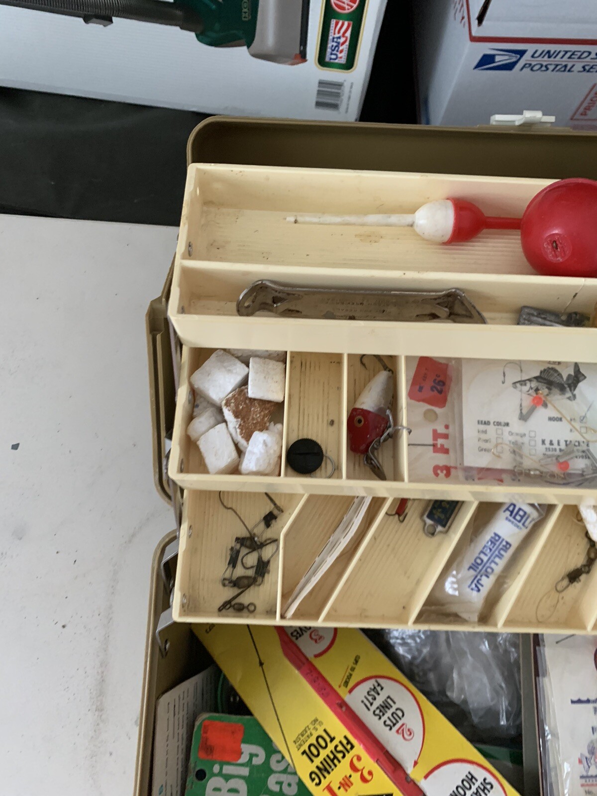 Vintage Old Pal tackle box loaded with lures, hooks, terminal tackle ...